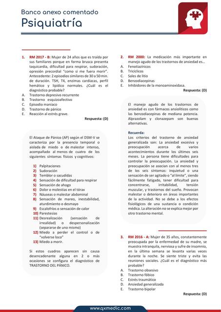 Banco anexo comentado psiquiatría - Qx medic | Andrea Llanqui García | uDocz