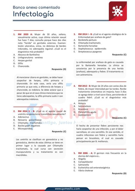 Banco anexo comentado infectología - Qx medic | Andrea Llanqui García | uDocz