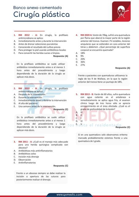Banco anexo comentado cirugía plástica - Qx medic | Andrea Llanqui García | uDocz