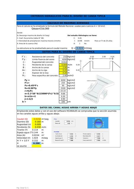 Excel de diseño hidraulico de canoa | Plantillas de Excel de Ingeniería ...