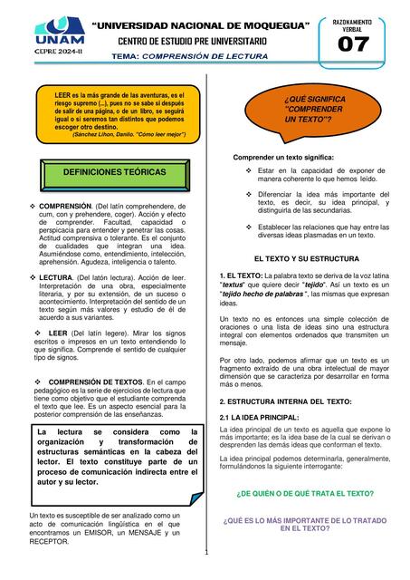 razonamiento verbal- comprensión lectora | MELI FLORES | uDocz