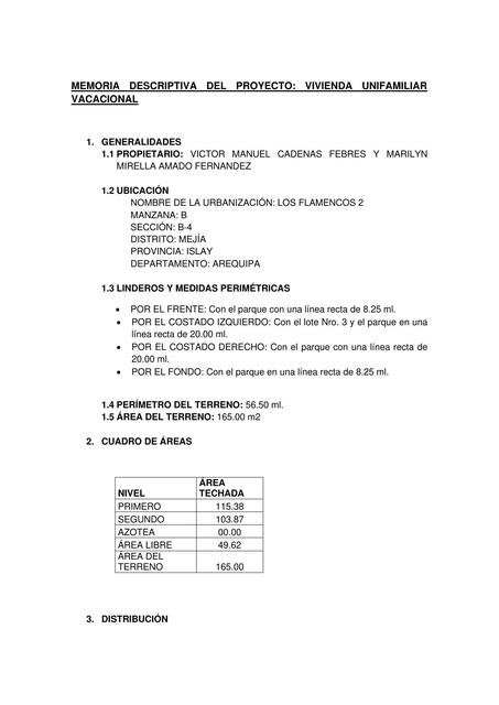 MEMORIA DESCRIPTIVA B 4 | Richard Conde | uDocz