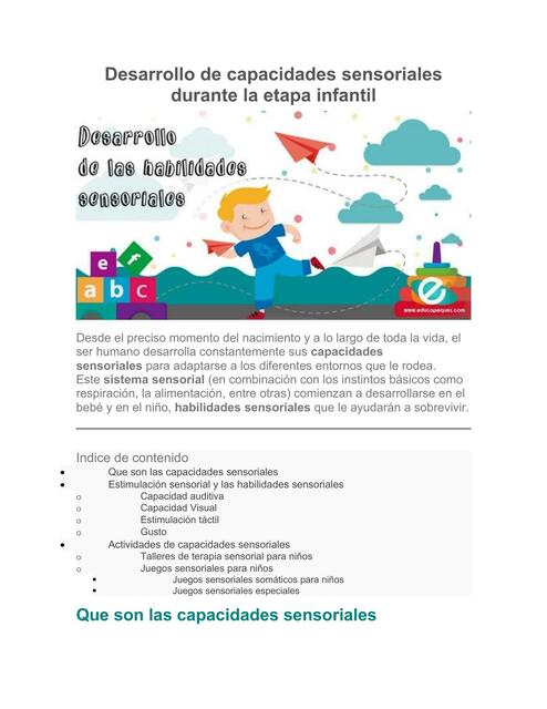 Desarrollo de capacidades sensoriales durante la etapa infantil | Celeste Codutti | uDocz