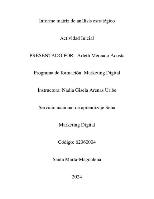 Informe matriz de análisis estratégico | arleth m | uDocz