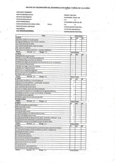 Pautas de valoración del desarrollo en niñas de 5 a 9 años | Antonella Rivadeneyra Ramirez | uDocz
