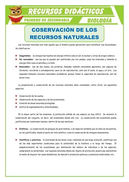 Conservación de los Recursos Naturales para Primer | Sucely | uDocz